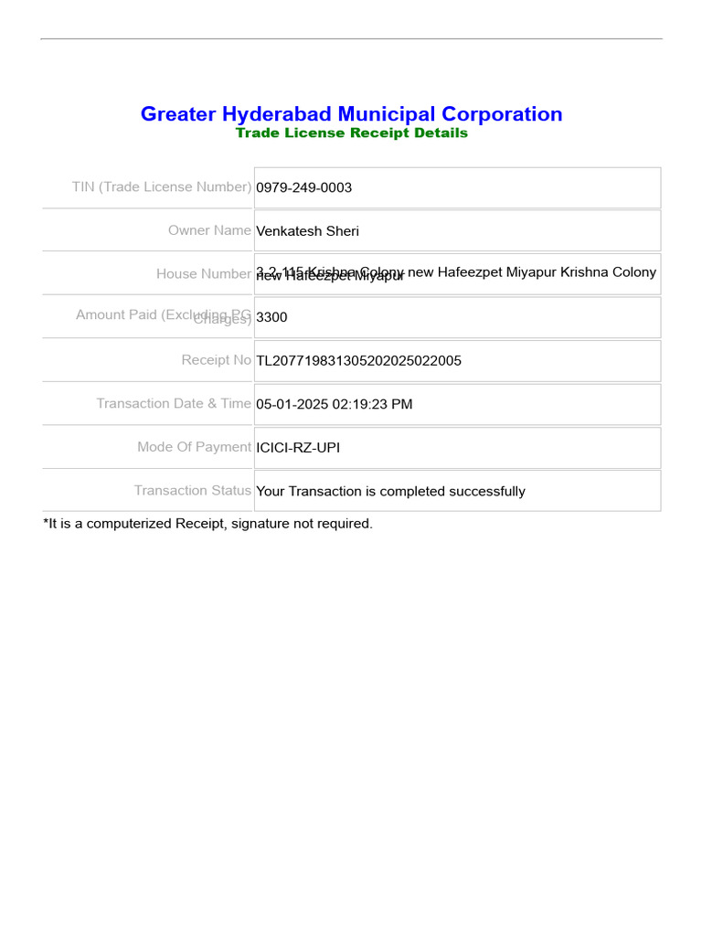 GHMC Online Receipt | PDF