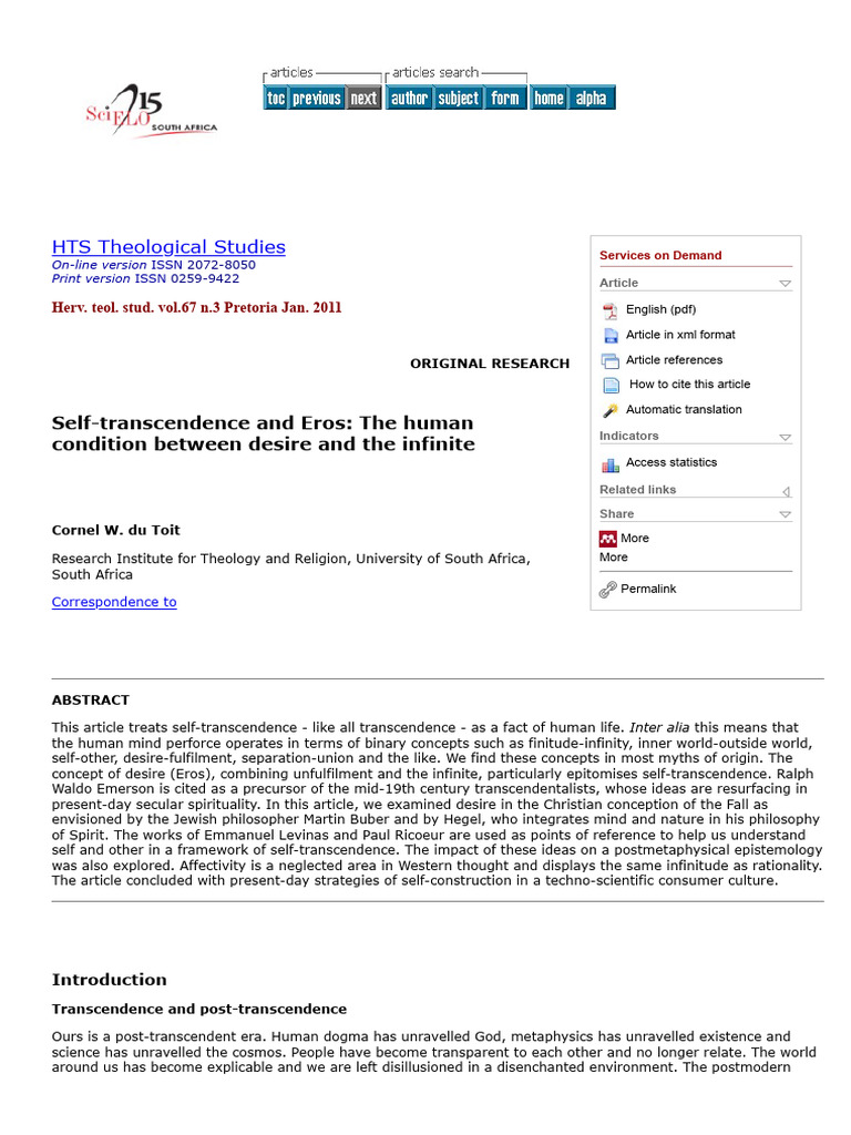 Self-Transcendence and Eros - The Human Condition Between Desire and The Infinite | PDF ...