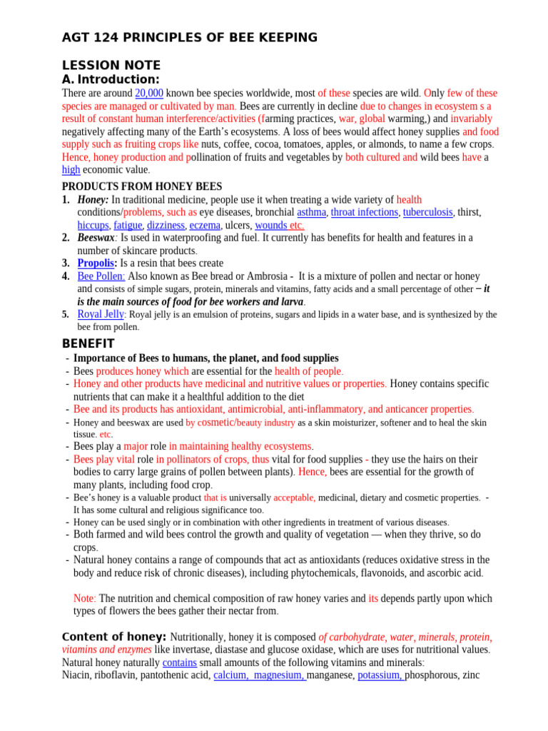 Agt 124 Principles of Bee 28TH October 2022 | PDF | Beehive | Honey Bee