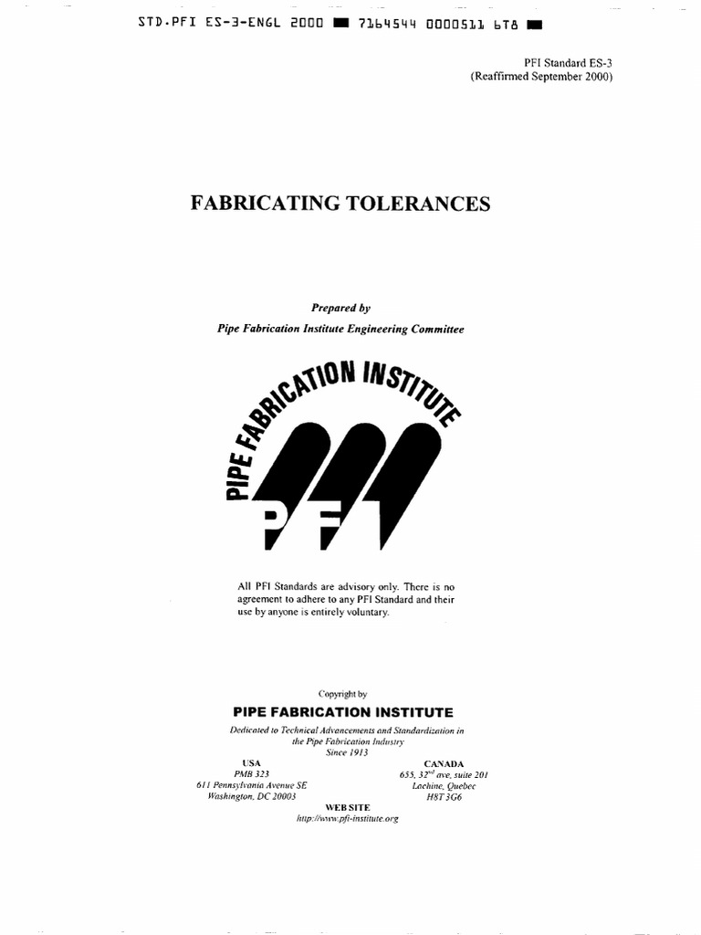 Pfi 03 Tolerance | PDF | Engineering Tolerance | Pipe (Fluid Conveyance)