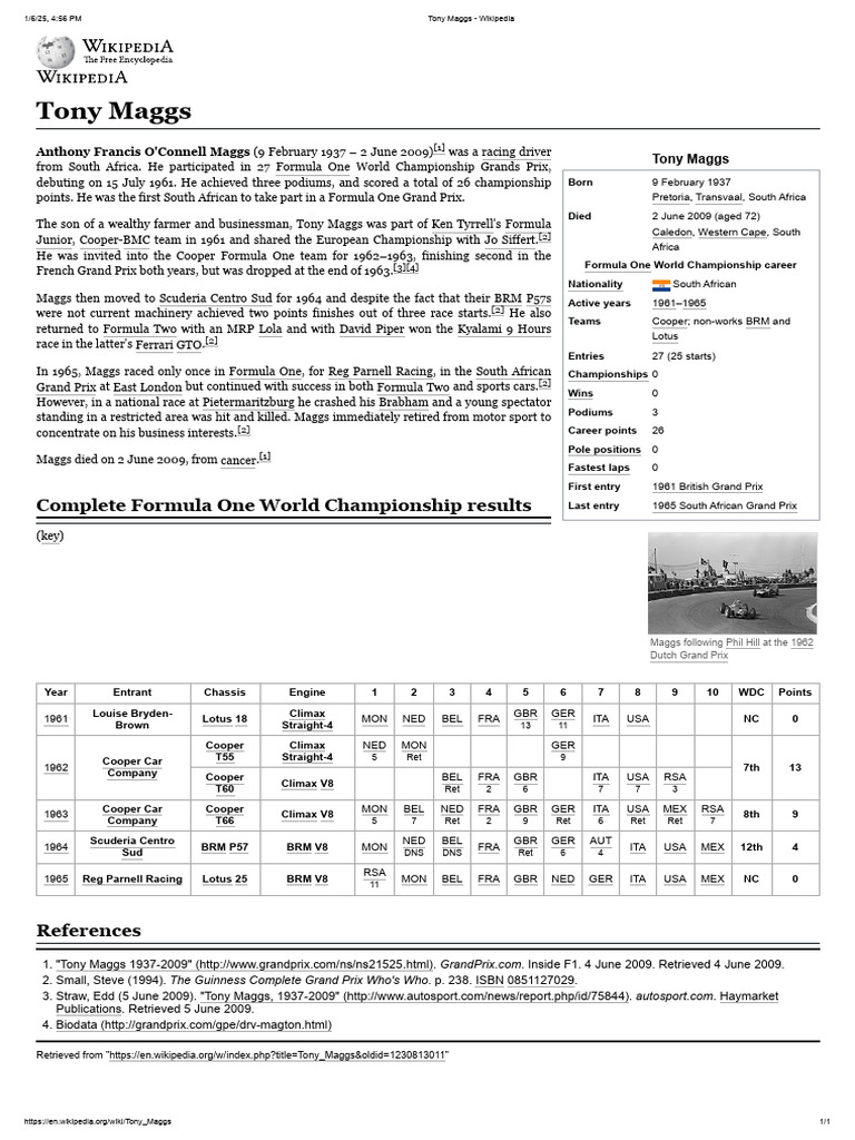 Tony Maggs | PDF | Grand Prix Motor Racing | Fédération Internationale ...