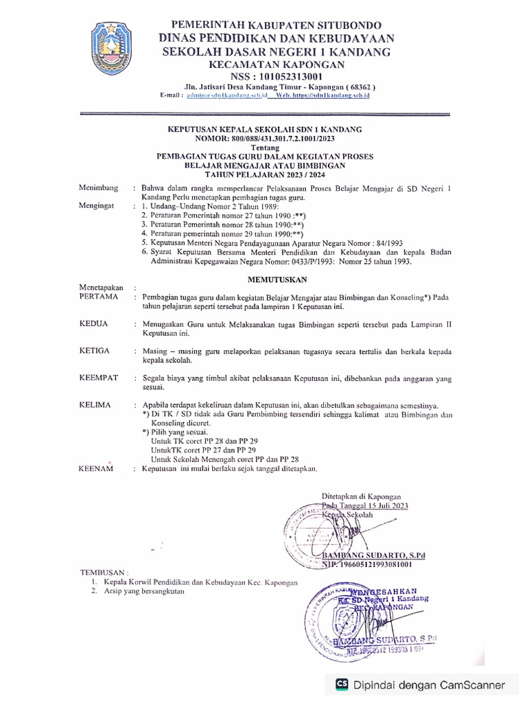 Surat Pembagian Tugas Mengajar | PDF