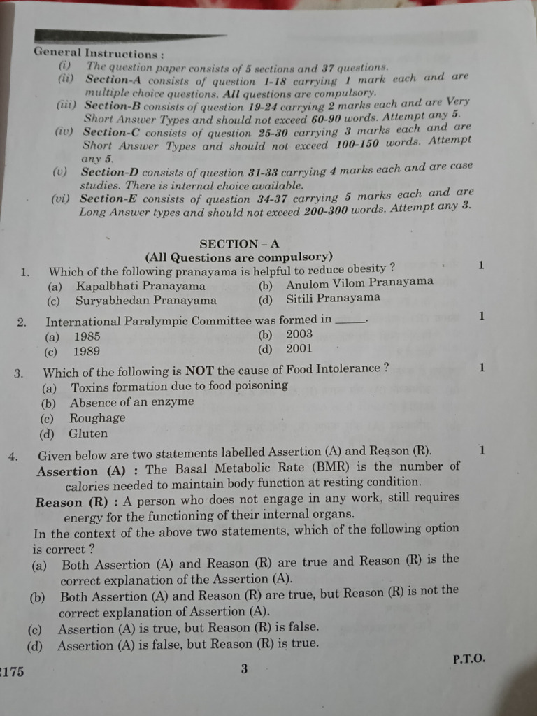 physical education boards question paper | PDF | Paralympic Games