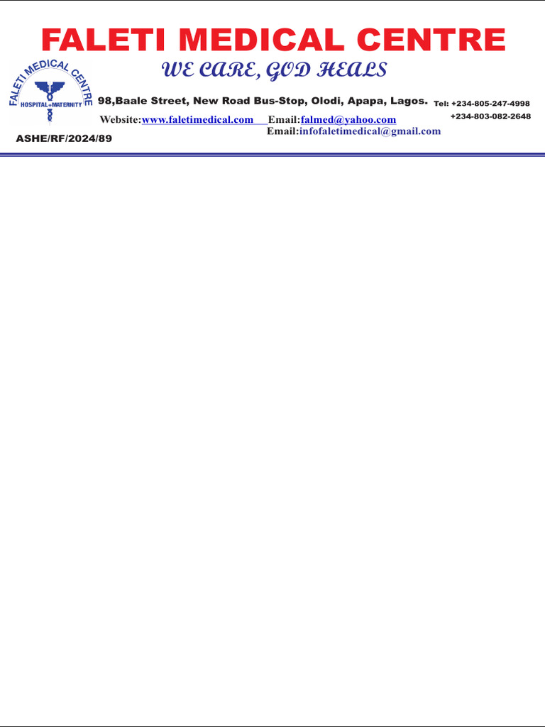 Faleti Medical Centre Info & Contacts | PDF