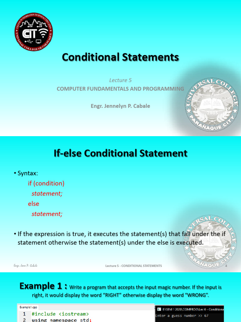 Lecture 5 Conditional Statements | PDF | Computer Science | Computing