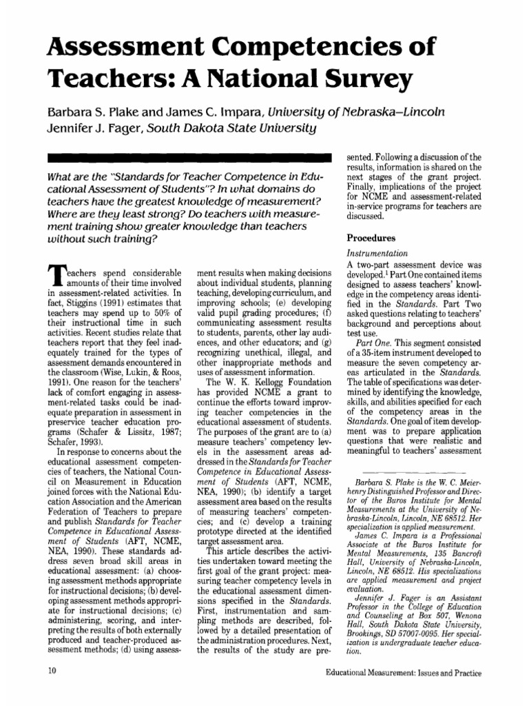 Teacher Assessment Competencies Survey | PDF | Teachers | Educational ...