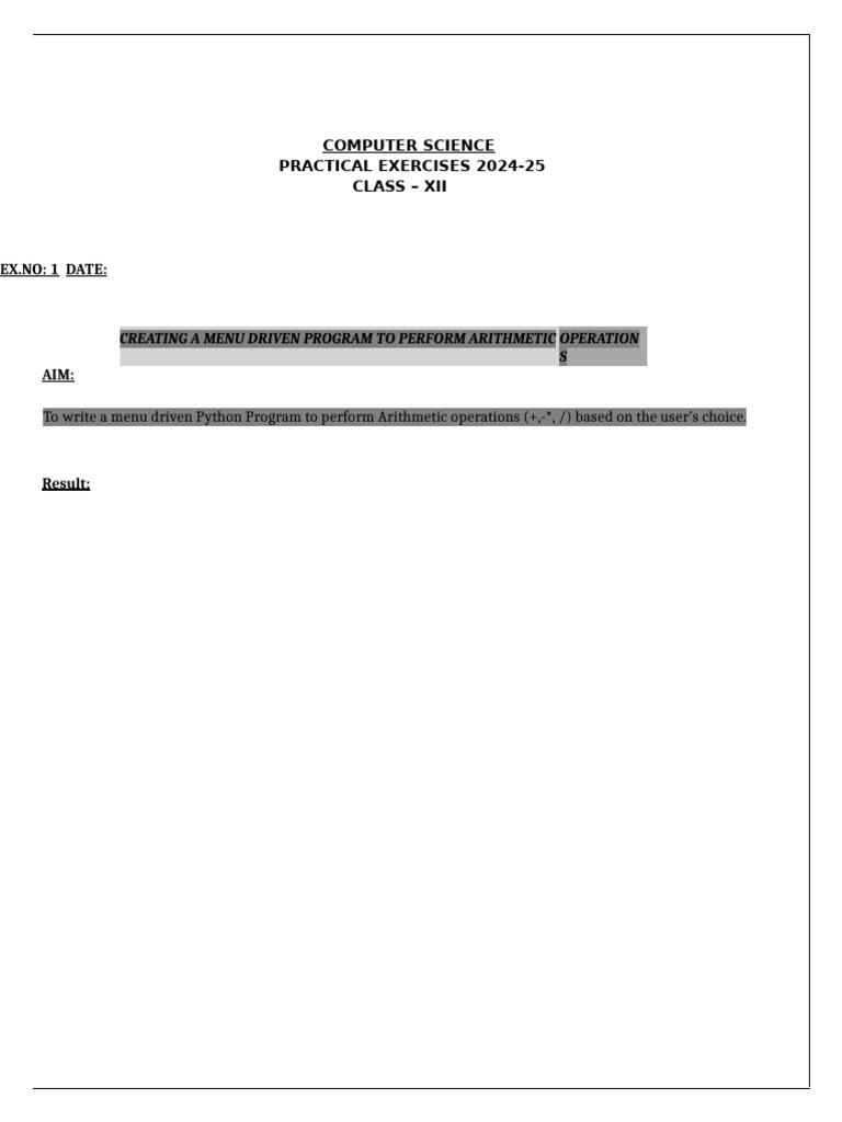 CLASS 12 CS PRACTICAL EXERCISES 2024-2025(UPDATED)-1 | PDF | Letter ...