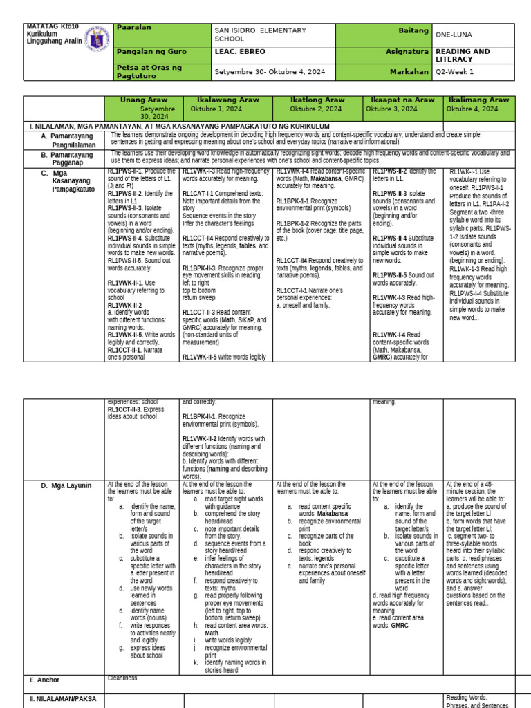 Week 1 Q2 Reading Lit 1 | PDF | Word | Syllable