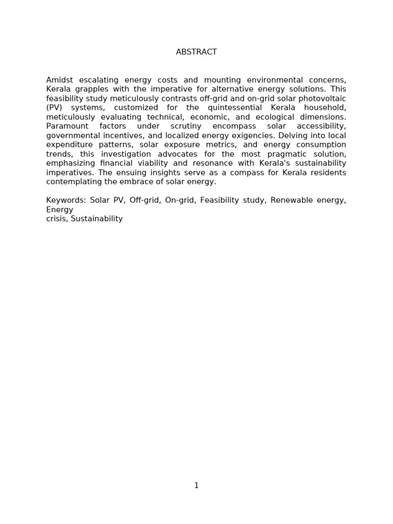 A Feasibility Study of Residential | PDF | Photovoltaics | Photovoltaic ...