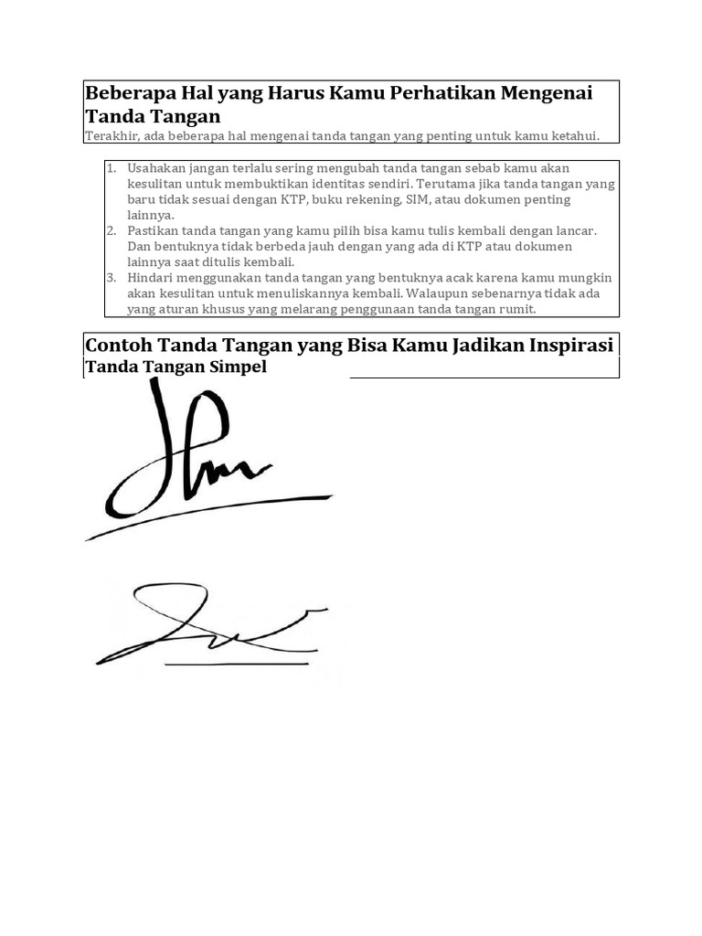 Beberapa Hal yang Harus Kamu Perhatikan Mengenai Tanda Tangan | PDF