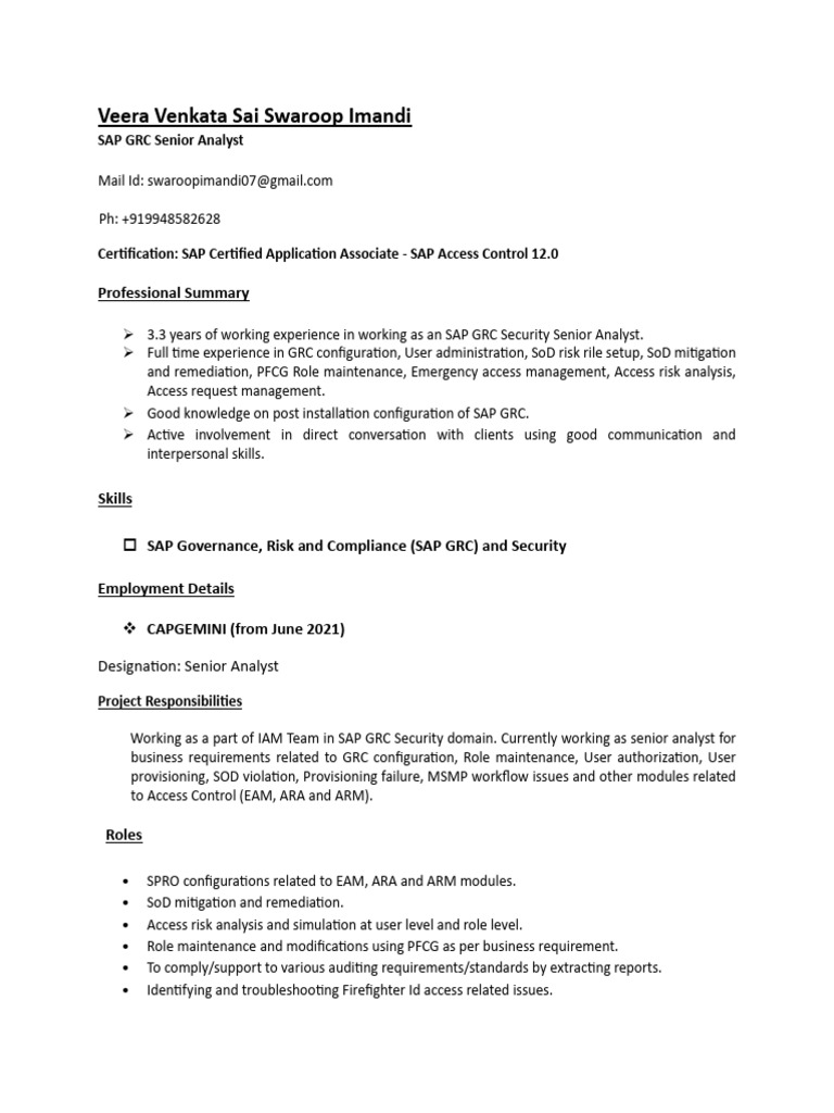 resume SAP | PDF | Business | Computing