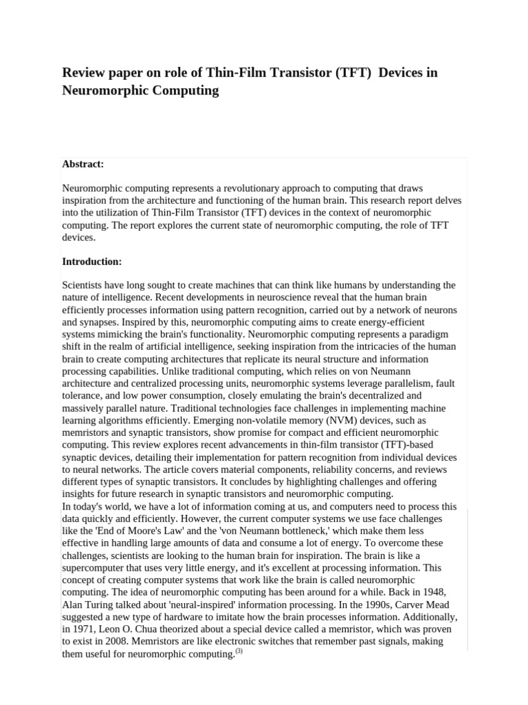 Neuromorphic Computing Using Thin Film Transistor | PDF | Brain | Robotics Neuromorphic Computing Using Thin Film Transistor | PDF | Brain | Robotics