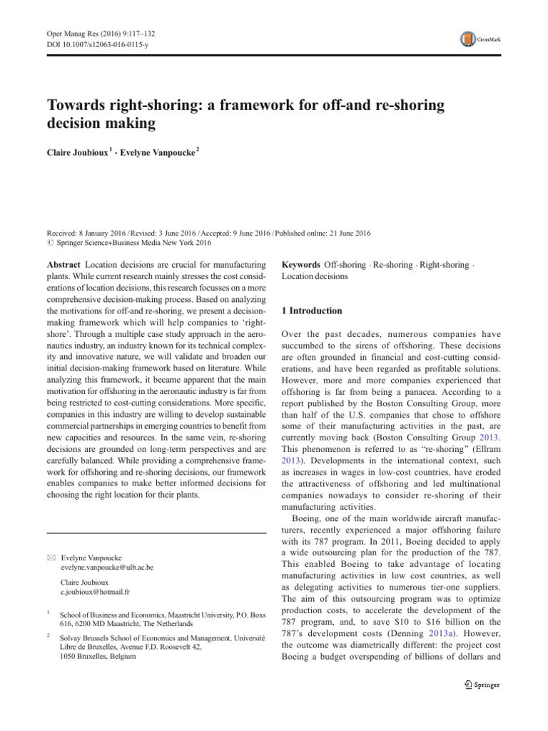 Towards right-shoring a framework for off-and re-shoring decision ...