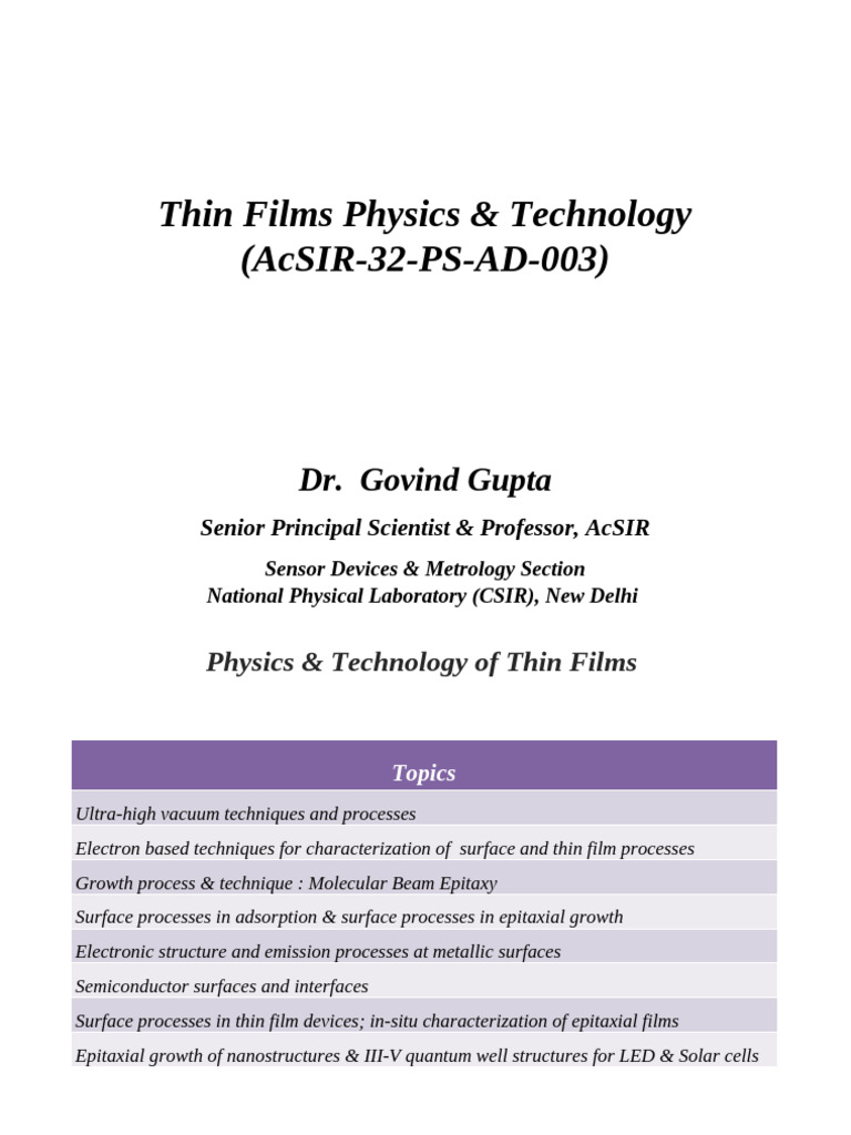 Lecture 1,2 - Ultra High Vacuum Techniques and Processes | PDF | Adsorption | Gases
