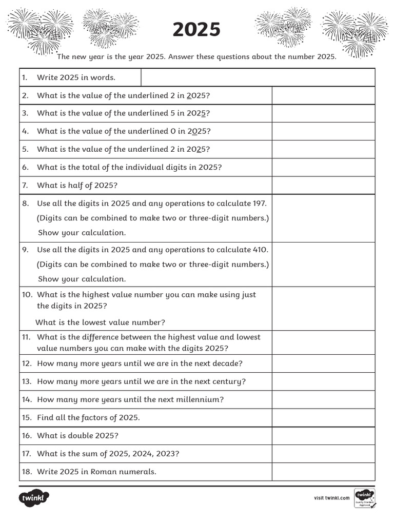 t2 M 4832 The Year 2025 Number Fact Challenge Activity Sheet - Ver - 11 ...