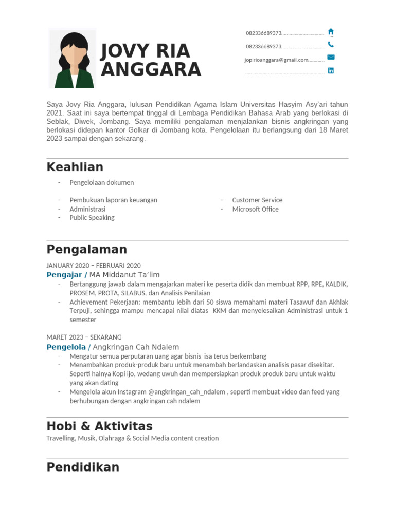 __FREE TEMPLATE CV Lulusan S1 by Vina Muliana | PDF