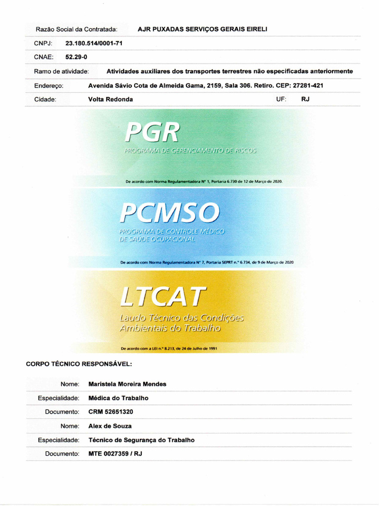 Programas PGR - Pcmso - Ltcat - 2022 | PDF
