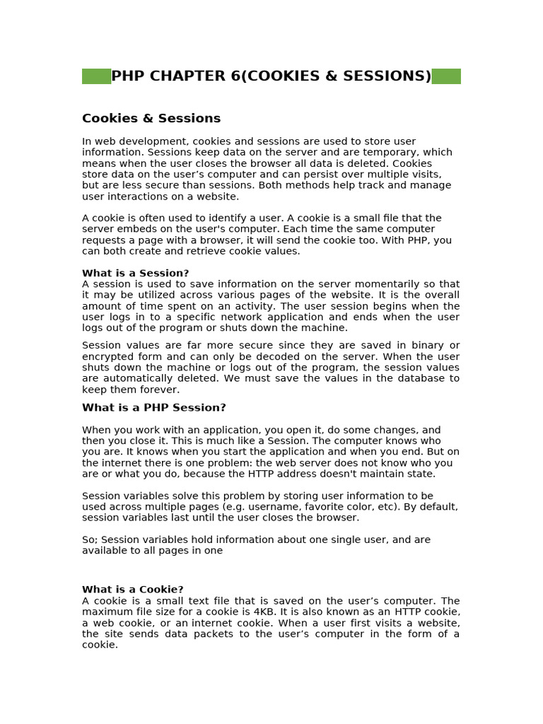 PHP Cookies and Sessions Explained | PDF | Http Cookie | Php