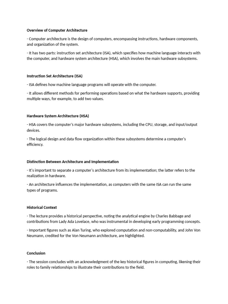 Overview of Computer Architecture | PDF | Computer Architecture | System