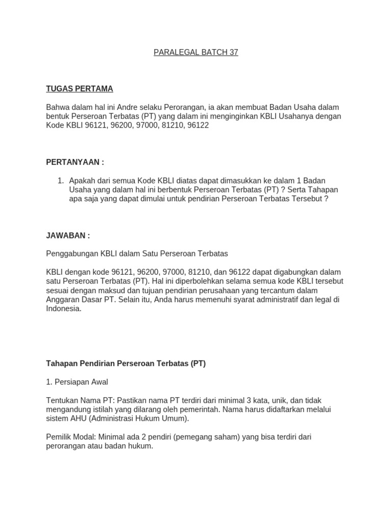 Kode Kbli Dalam PT Dan Usaha | PDF