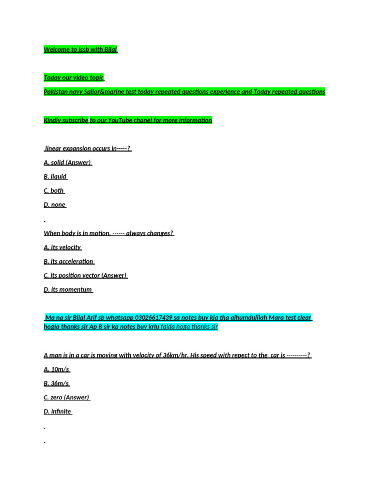 Navy Sailor and Marine Imp Mcqs-1 | PDF | Force | Newton's Laws Of Motion