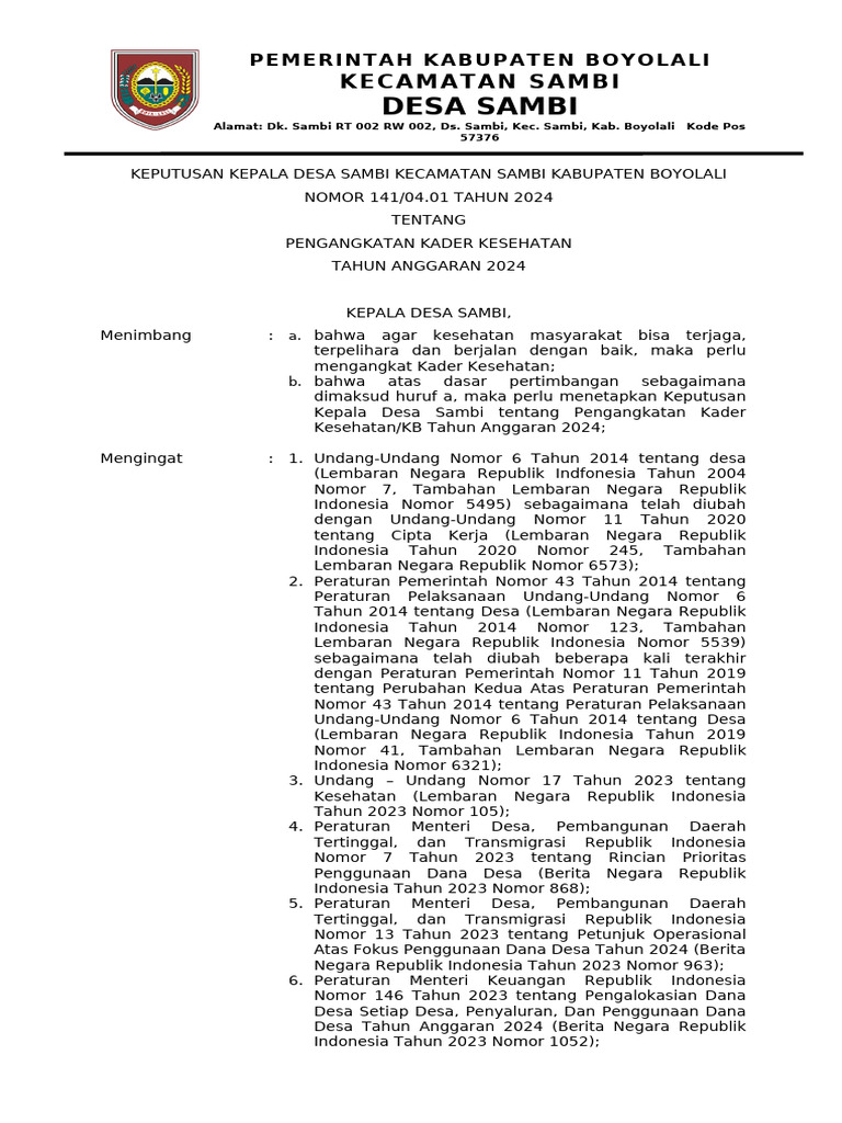 SK Kader Kesehatan 2024 | PDF