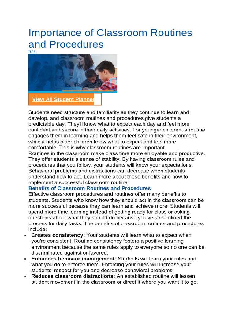 Benefits of Classroom Routines | PDF | Classroom Management | Classroom