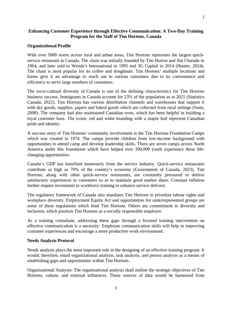 Writeup of Training and Development at Tim Hortins | PDF | Learning | Communication
