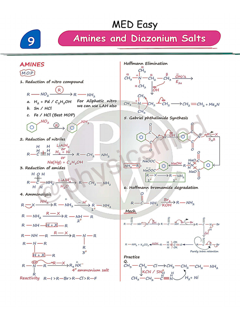 Amines and Diazonium Salts 32 Chemistry Med Easy@physicsmed @chemistry | PDF
