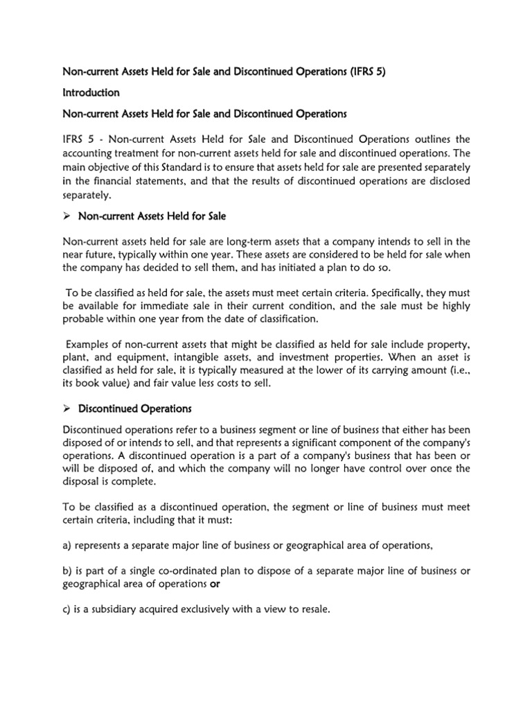 Non-Current Assets Held For Sale and Discontinued Operations | PDF