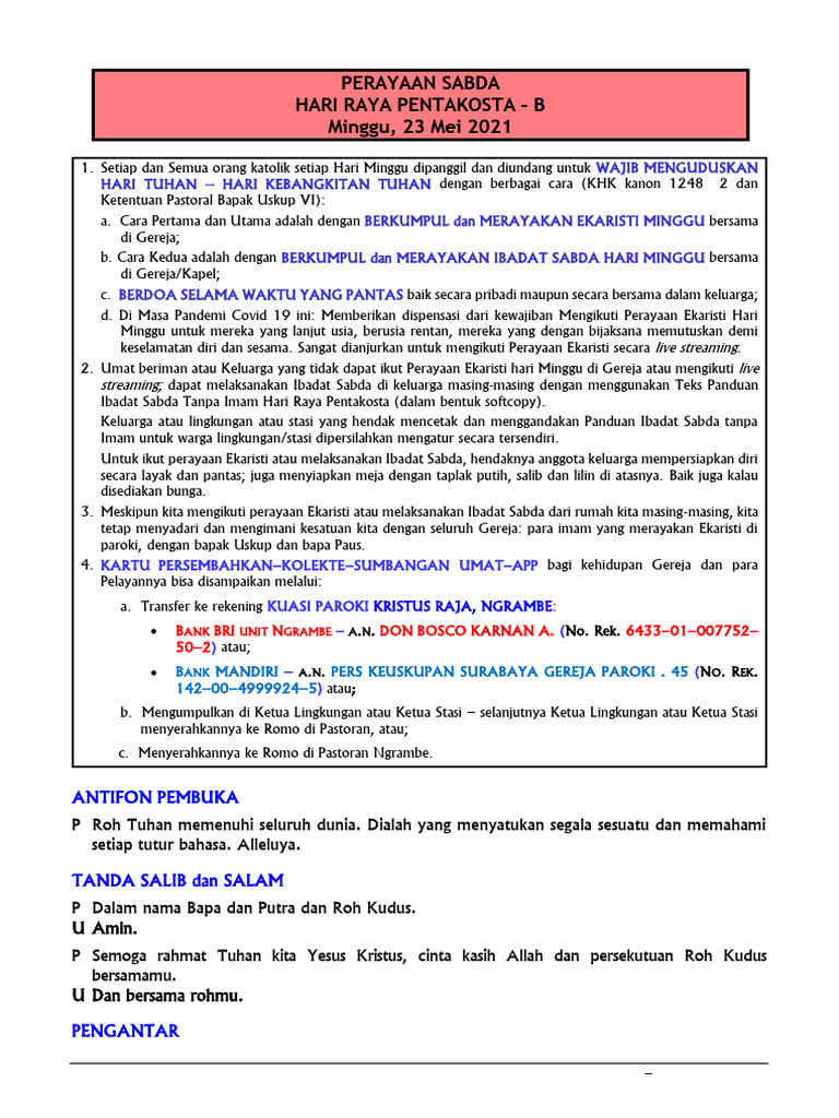 A4 Ibadat Sabda - Hari Raya Pentakosta - B | PDF