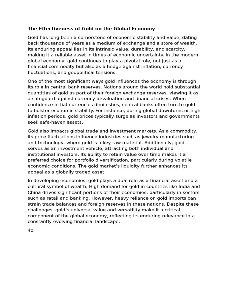 The Effectiveness of Gold On The Global Economy | PDF