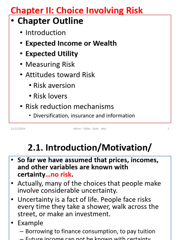 Chapter II Choice Involving Risk GUTA AAU FINAL | PDF | Variance | Risk Aversion