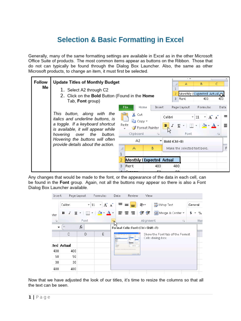Excel Formatting & Selection Guide | PDF | Microsoft Excel | Microsoft Windows