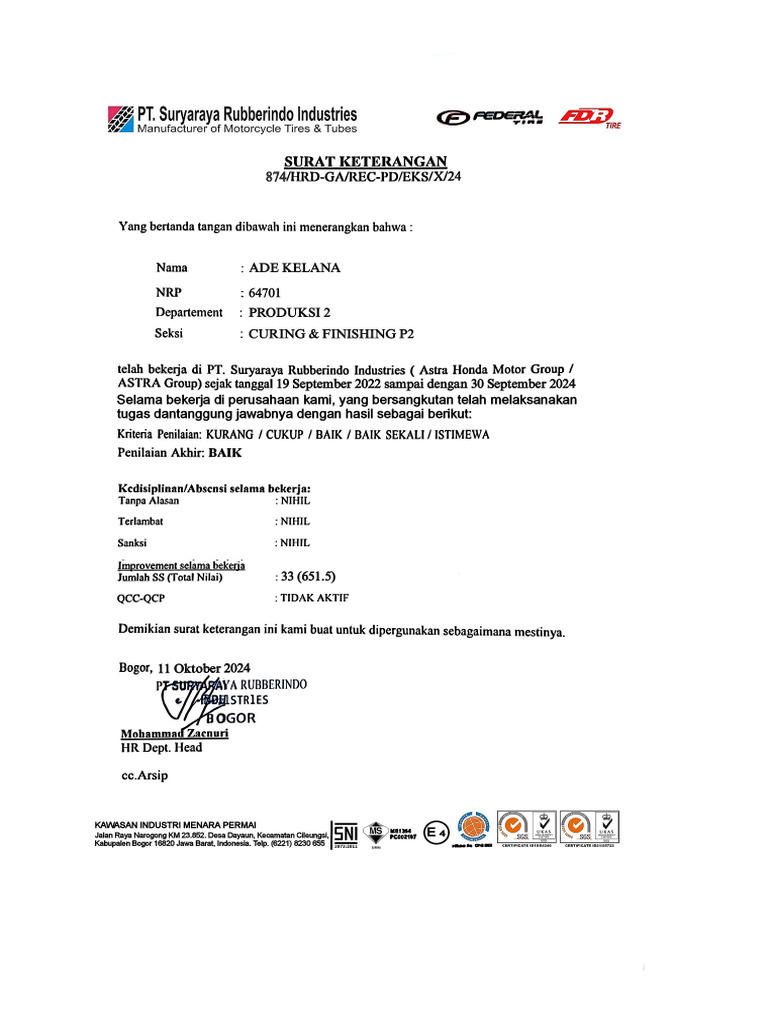 Paklaring Suryaraya Ruberindo Industries | PDF