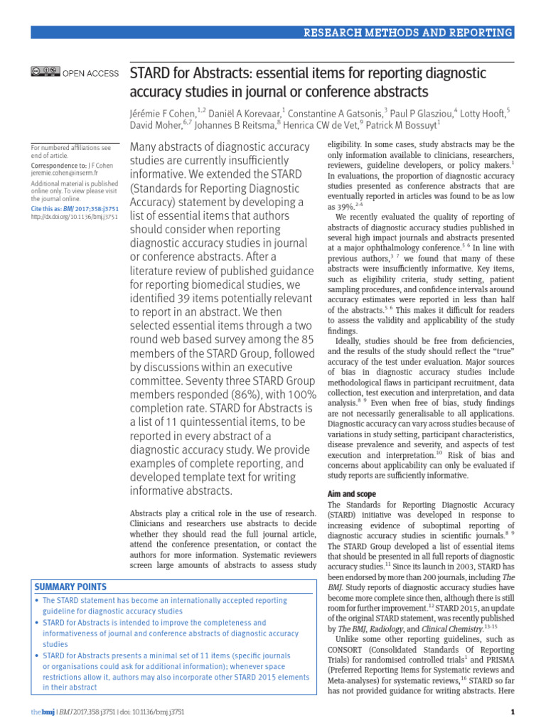 STARD for Abstracts | PDF | Sensitivity And Specificity | Accuracy And Precision