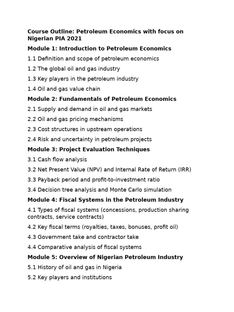 Petroleum Economics Course Outline | PDF | Economics | Petroleum