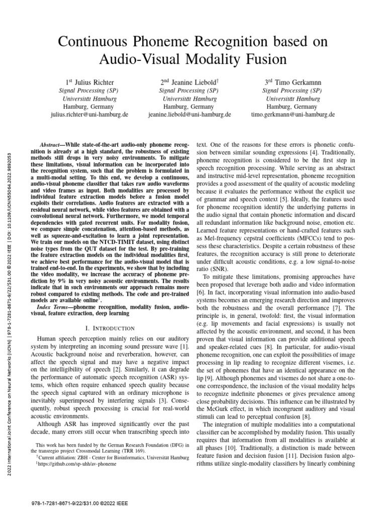 Audio-Visual Phoneme Recognition | PDF | Speech Recognition ...