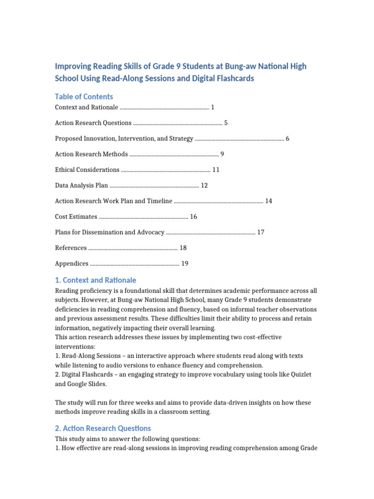 Action Research Reading Skills | PDF | Reading Comprehension ...
