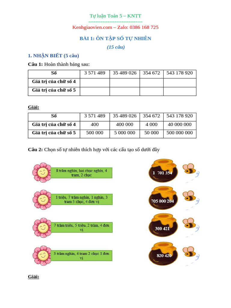 b1 - Ontapsotunhien - Toan5 - KNTT 4 | PDF