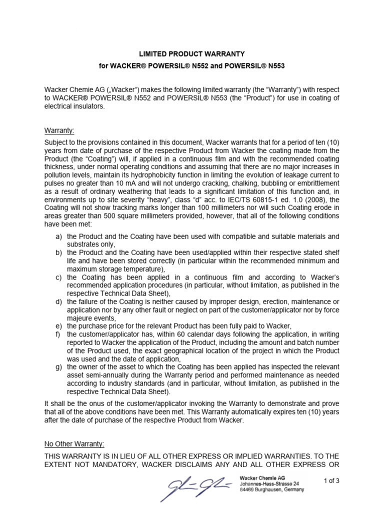 _Limited product warranty - POWERSIL N552 and N553 2024 | PDF | Implied ...