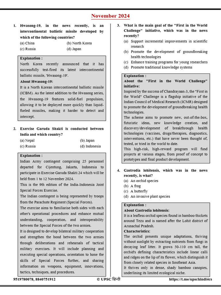 October November Month MCQs (Eng) | PDF | Outer Space | Intercontinental Ballistic Missile