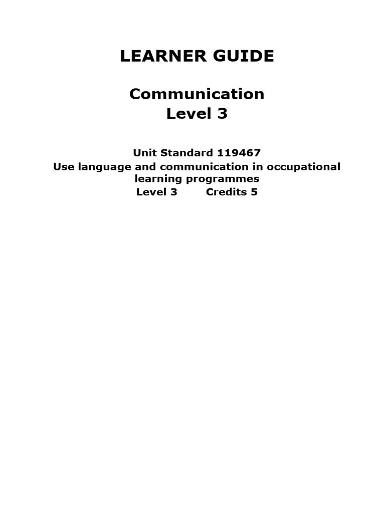 Level 3 Communication Learner Guide | PDF | Educational Assessment ...