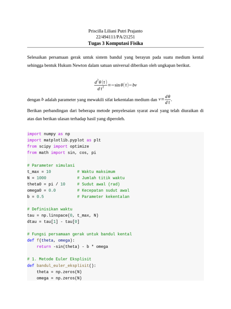 Tugas 3 Komputasi Fisika_Priscilla_494111 | PDF