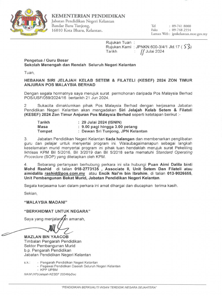 Surat Hebahan Siri Jelajah Kelab Setem & Filateli 2024 Zon Timur ...