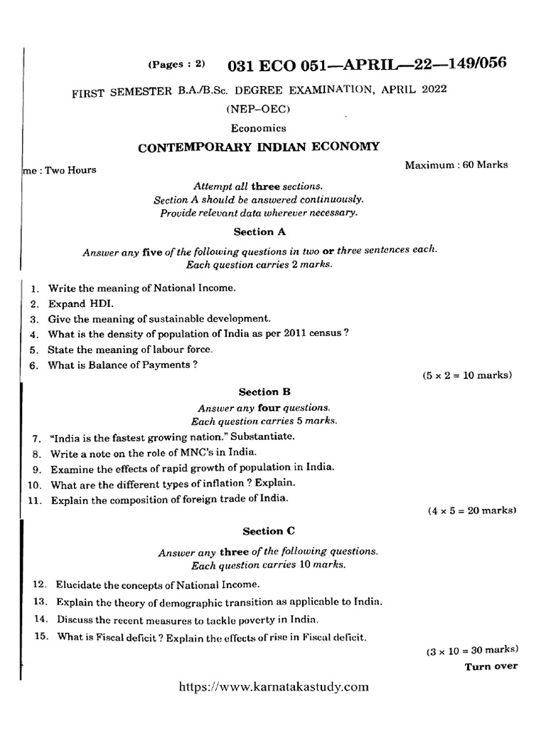 Ba Bsc 1 Sem Economics Contemporary Indian Economy 149 Apr 2022 | PDF