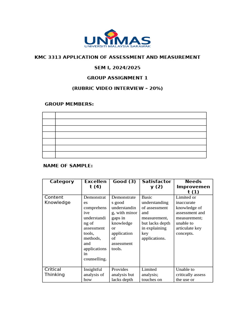 Rubric Assignment Group 1 | PDF | Knowledge | Psychology