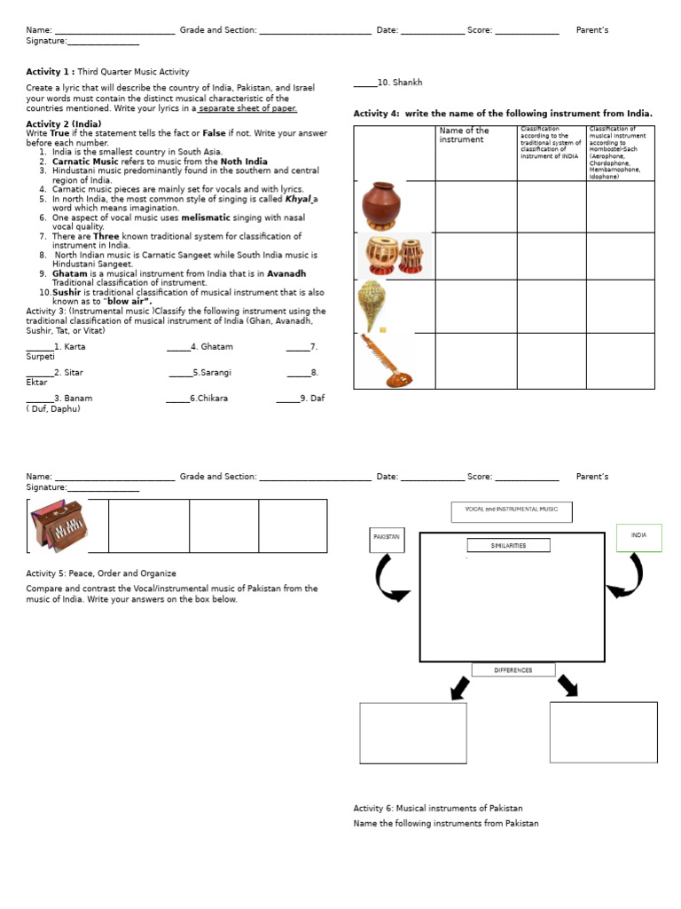 Q3 Music8 Activity Sheet | PDF | Musical Instruments | Performing Arts