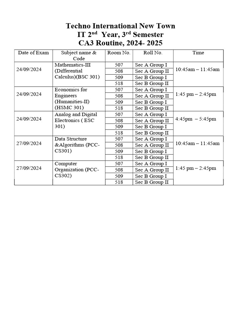 CA3 Routine - 3rdsem | PDF
