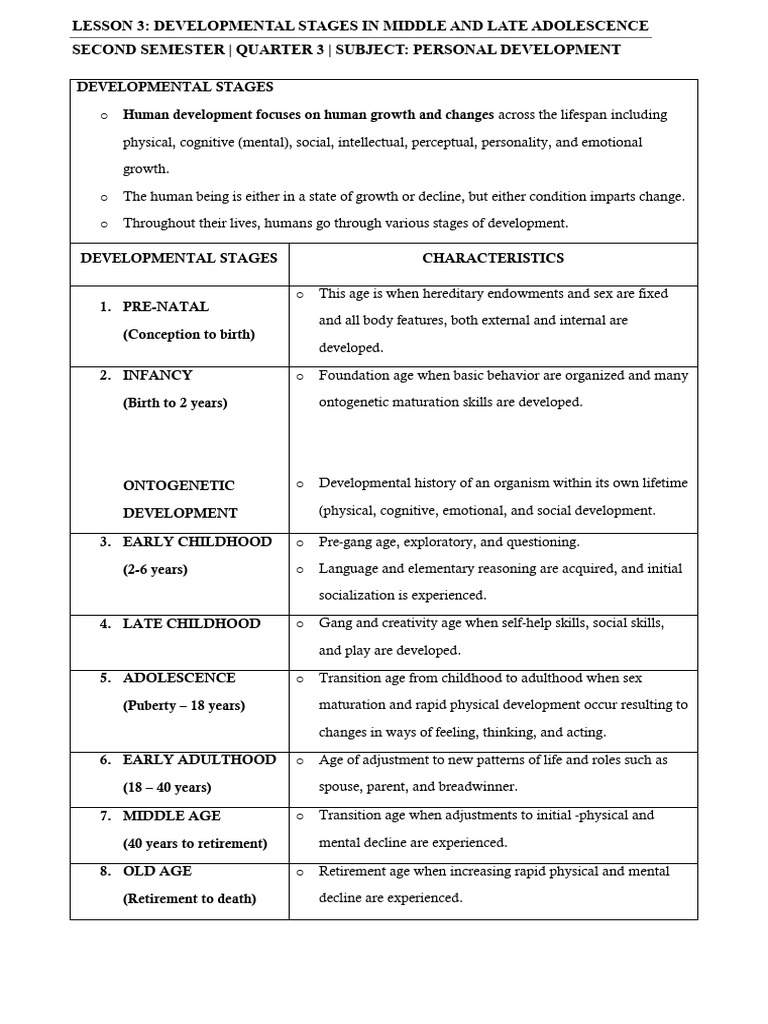 Lesson 3 – Developmental Stages | PDF | Developmental Psychology ...